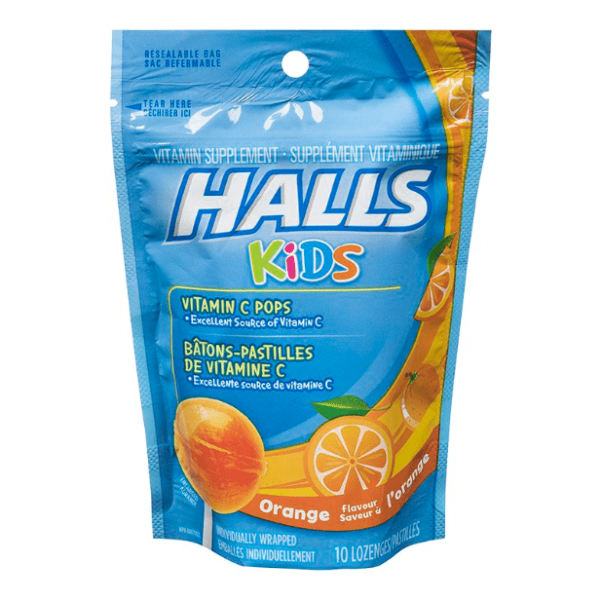 Halls Kids Cough & Sore Throat Pops Orange Flavour 10 Pops